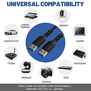 Short USB to USB Cable 2 Feet, USB 3.0 Male to Male Cord, Type A 5Gbps Data Transfer Cable for Hard Drive, Laptop, DVD Player, USB 3.0 Hub, Monitor, Camera, Set Up Box with 5 pcs Cable Ties- 2 ft