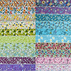 Jelly Roll Fabric 100% Cotton Quilting Fabric, 40 Pre-Cut Strips (2.5 x 44 Inch) for Quilting and Sewing - 20 Assorted Floral Prints -Flowering Season