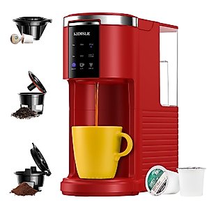 KIDISLE Single Serve Coffee Machine, 3 in 1 Pod Coffee Maker for K Cup Pods & Ground Coffee & Teas, 6 to 14oz Brew Sizes, with 40oz Removable Water Reservoir, Descale Settings, Red