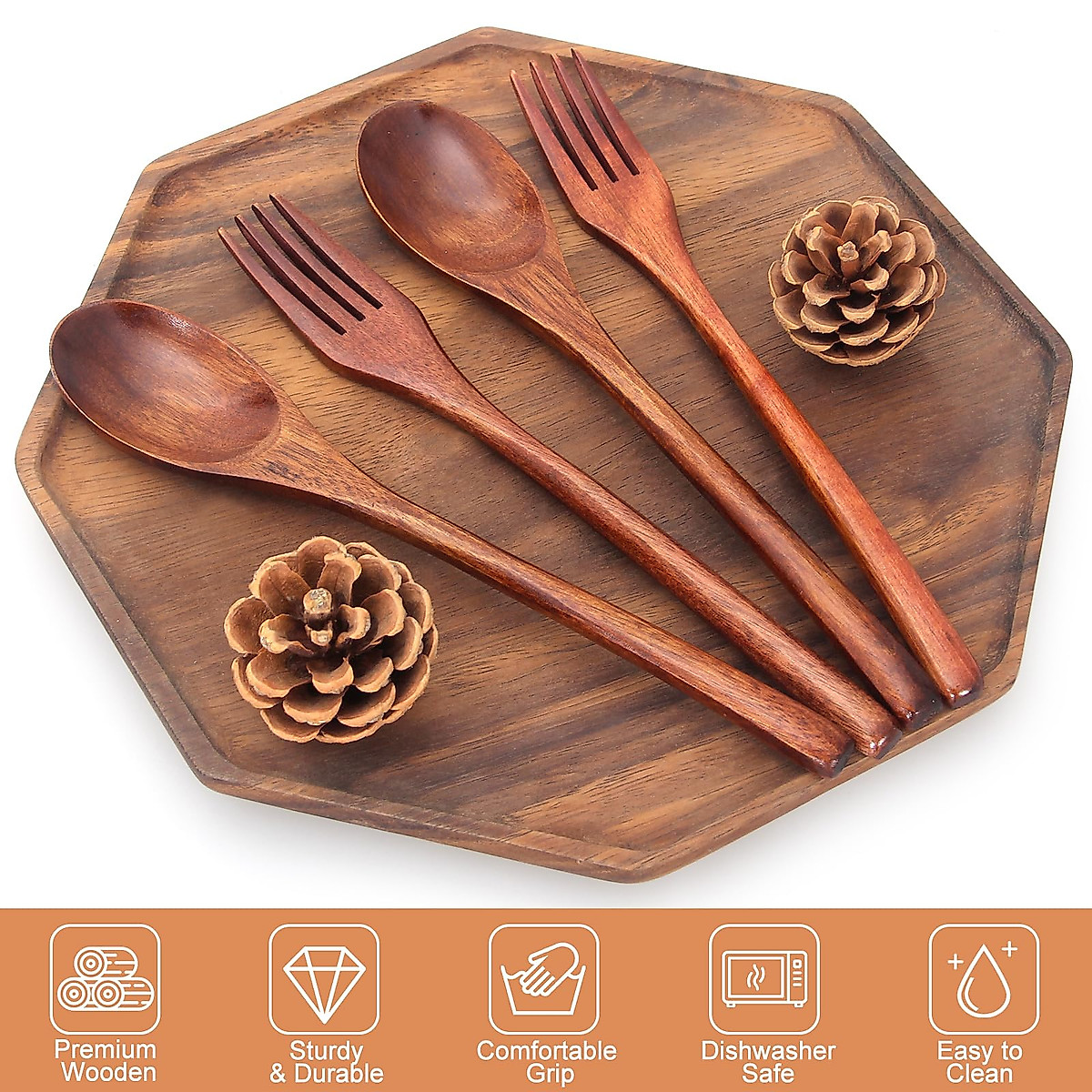 12 Pieces Wooden Forks and Spoons for Eating Utensil Set Lunch Wooden Cutlery Japanese Silverware Sets Flatware Reusable Bamboo Utensils Korean Wooden Spoon Fork Set