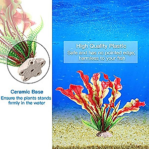 12 Pieces Fish Tank Plant with Rockery View Artificial Aquarium Plants Landscape Simulation Plastic Hydroponic Plants Mountain Rock Artificial Aquarium Plants for Fish Tank Betta