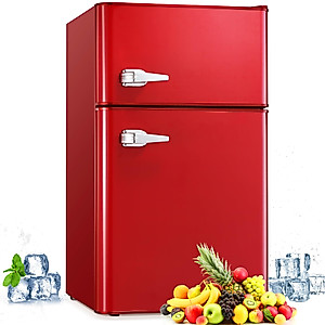 Antarctic Star Mini Fridge Compact Refrigerator 3.2Cu.Ft. AC Only 15 Amp 115 Volt 60 Hz AC Low Noise Large capacity Storage of Beverages Vegetables and Fruits (Red)