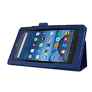 ZZOUGYY Tablet Cover for Amazon Kindle Fire 7 5th Generation(Model:SV98LN,2015 Release),Ultra Slim Folio Stand Lightweight Leather Case for Kindle Fire HD7 5th Gen 7" (Li-Dark Blue)