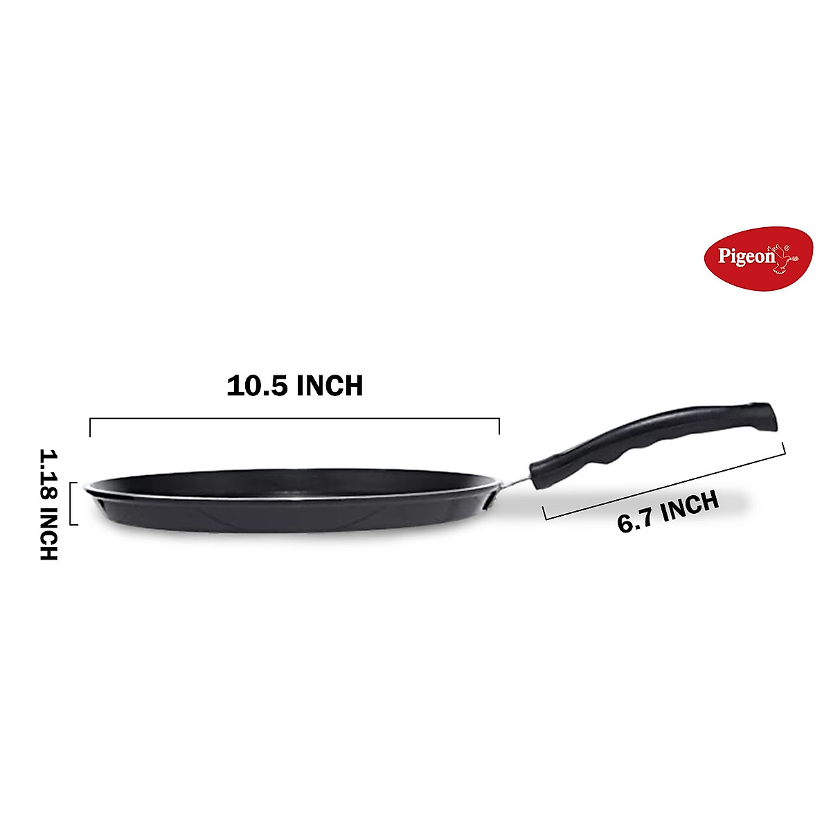 Pigeon Nonstick Handheld Crepe Pan - 27cm (10.5 inches) PFOA Free, Scratch Resistant Coating with 4mm Premium Thick Base Tawa - For pancakes, crepes, rotis, dosas, uttapams and more (Black)