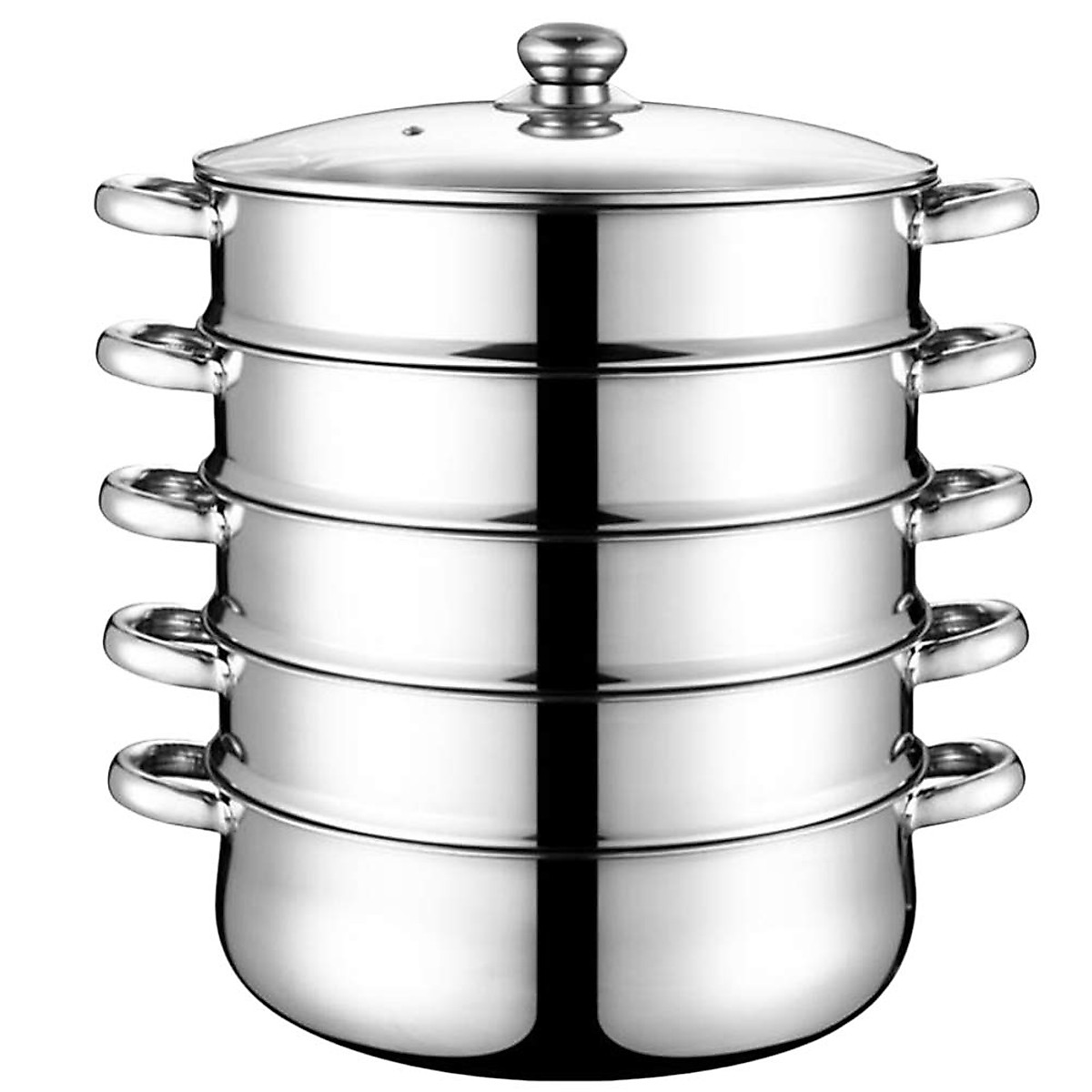 Yardwe Scarab Hot Pot 5 Steamer Pans Tier Premium Stainless Steel Steamer Set Cookware Pot Sauce Pot Multi-Layer steam Food Pot Boiler Steamer cookware (28cm) Aluminum Steamer Pot