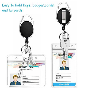 20 Pack Retractable Badge Holder with Carabiner Reel Clip, Bulk ID Card Key Holder with Ring, Heavy Duty Black Key Chain Extender for Office Work Employee