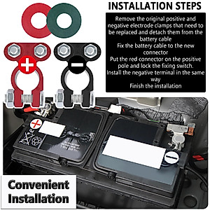 2PCS Adjustable Car Battery Terminal Connectors,Galvanized Negative/Positive Battery Terminal with Insulating Pad,Universal Automotive Replacement Battery Terminals & Ends