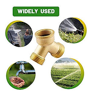 Litorange 1 PCS Lead-free Brass Body Backyard 2 Way Y Valve Garden Hose Connector MHT 3/4" Inch Thread Splitter Adapter + 2 Rubber Hose Washers