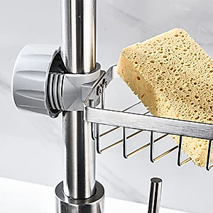 LONIN Sponge Holder Over Faucet Kitchen Sink Caddy Organizer, Stainless Steel Detachable Hanging Faucet Drain Rack for Bathroom, Scrubbers, Soap, Chrome