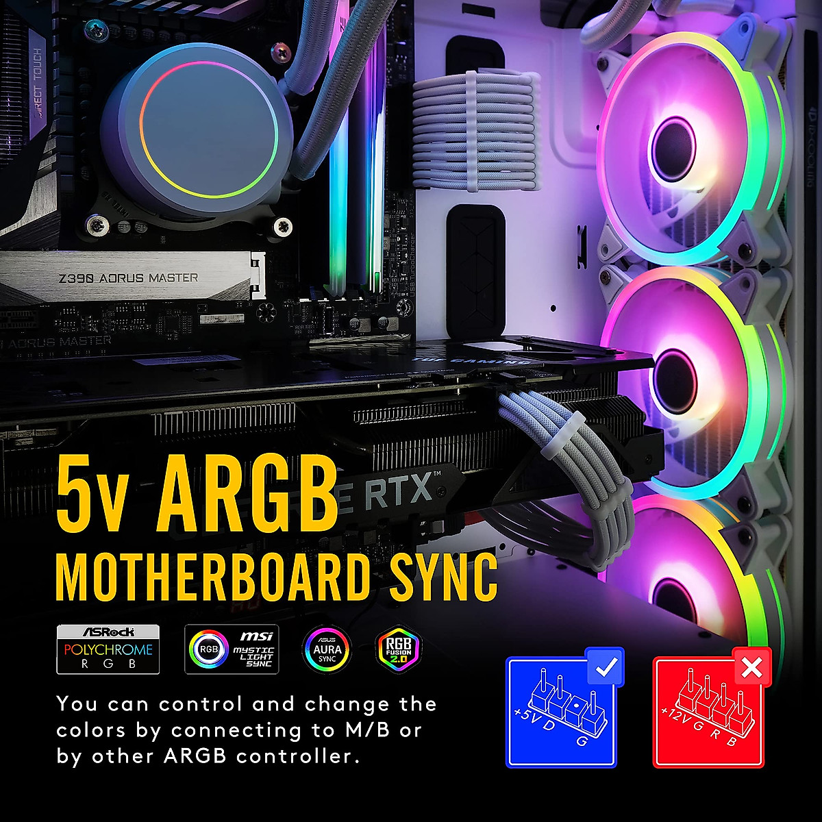 EZDIY-FAB White Moonlight 120mm RGB PWM Case Fan with RGB PWM Fan Hub,5V Motherboard Sync,ARGB Computer Fan,Multiple Light Modes-5 Pack