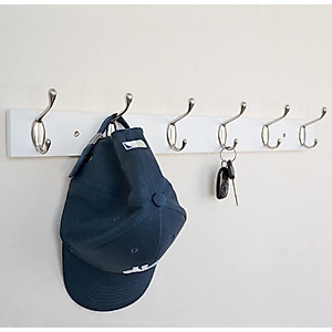 ROOREVO Wall Mounted Coat Rack 24 Inches with 6 Hooks - 2 Pack, Wall Coat Hooks Wall Hat Hanger, Satin Nickel & White