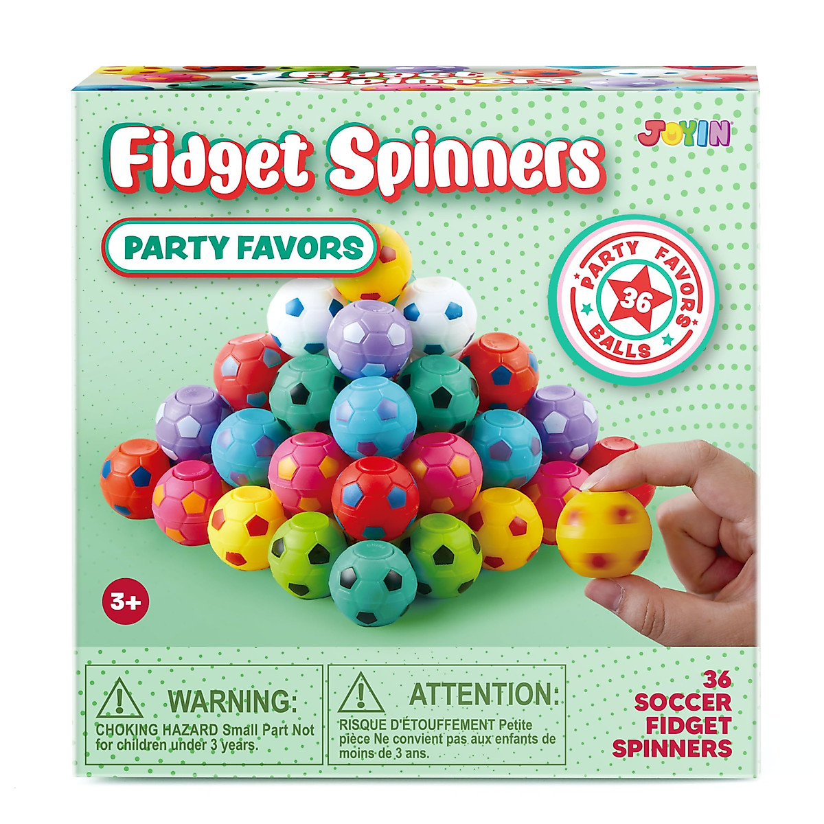 JOYIN 36 Pack Soccer Fidget Spinners for Kids, Soccer Party Favors, Fidget Toys Bulk, Stress Balls, Goodie Bags Stuffers for Birthday Party, Treasure Box Toys for Classroom