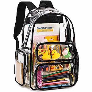 CAMTOP Clear Backpack Heavy Duty Transparent Bag See Through BookBag for Student School Work Festival Sport Travel (Black)