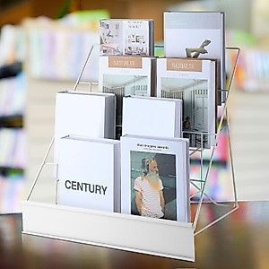 Sintuff Book Display Rack 4-Tiered Book Display Stand 18" Book Signing Wire Rack Tabletop Cd Display Countertop Comic Book Magazine Rack for Library Classroom Picture Literature Brochure(White)