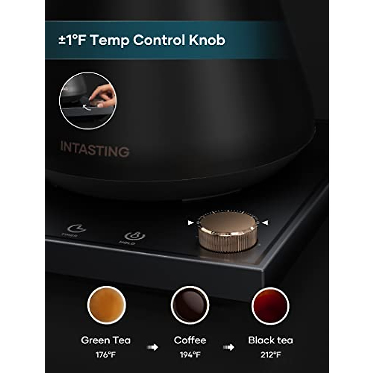 Electric Kettle, INTASTING Professional Electric Gooseneck Kettle, LED Digital Display, Precise 1℉ Temperature Control, 0.65mm Ultra-Slim Spout, 0.8 L, Auto Keep Warm, Mute, Pour Over Stopwatch