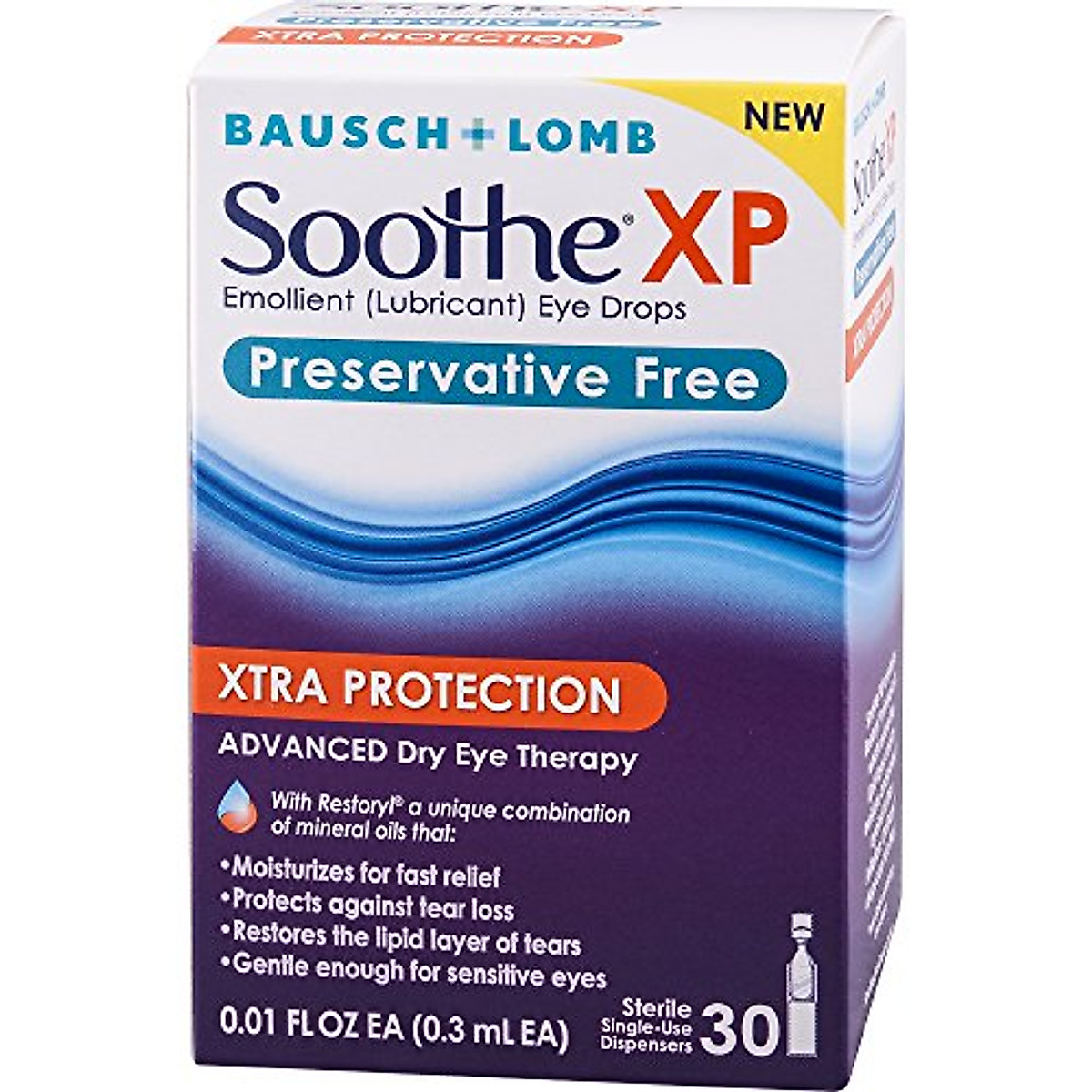 Eye Drops by Bausch & Lomb, Lubricant Relief for Dry Eyes, Soothe XP, Preservative Free, Single Use Dispensers, 0.3 mL, 30 Count