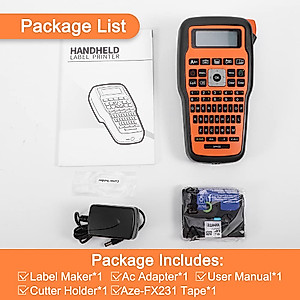 MarkDomain Label Maker Machine E1000Portable Handheld Cable Labeler Machine with AC Adapter, QWERTY Keyboard, One-Touch Keys, Easy to use for Home Office & Industrial Labeling Jobs, Orange