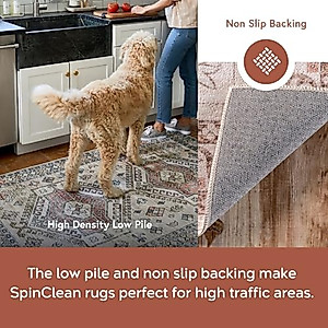 nuLOOM Tracie Machine Washable Floral Medallion Ultra Thin Runner Rug, 2' 6" x 8', Peach