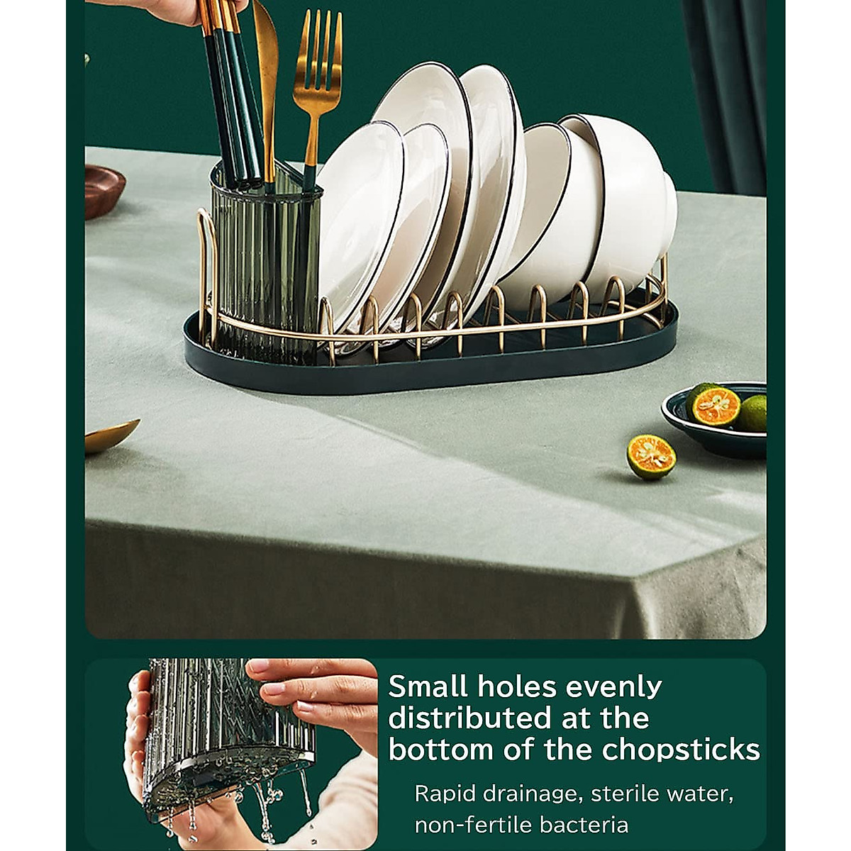 Qulable Dish Rack Drainer with Removable Tray Mini Sink Dish Strainers Drying Rack Drainers Tableware Organizer Waterproof for Kitchen Counter Top(Green)