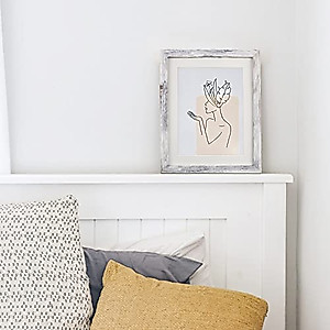 AEVETE 8x10 Picture Frame White Distressed Display Photos 6x8 with Mat or 8x10 without Mat for Wall Tabletop