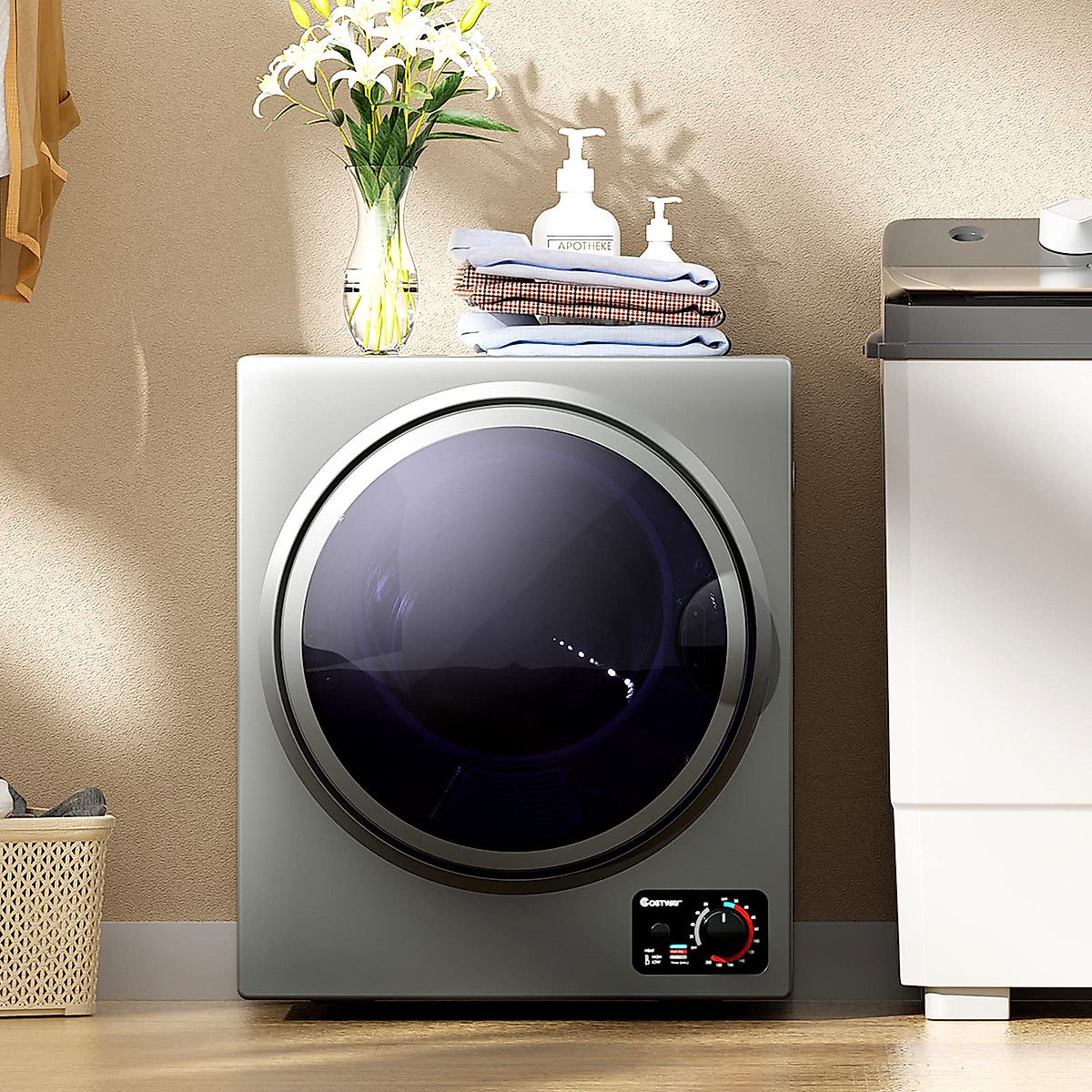 ARLIME Compact Laundry Dryer, Portable Clothes Dryers W/4 Automatic Drying Mode, Small Electric Laundry Dryer W/Stainless Steel Drum & Control Panel For Apartments, Dorm 110V 900W, Grey