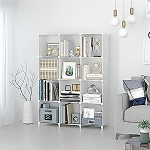 Wolizom Cube Storage Organizer, 12-Cube White Closet Storage Shelves, Modular Units, Closet Cabinet, Portable DIY Plastic Book Shelf Shelving for Bedroom, Office, Living Room