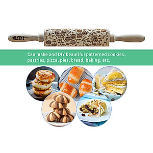 Cosybeau Embossed Rolling Pins for Christmas Baking, 17 inch Large Wooden Roller Pin with Designs Pattern, Best Gift for Wedding, Holiday, Mother, Friends (Lotus)