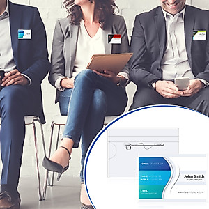 200 Pcs Pin Style Name Badge Holders ID Name Tags with Pins Clear Plastic Badge Holder with Inserts ID Card Plastic Name Badge Sleeve, 2.44 x 3.58 Inch (Silver Clip)