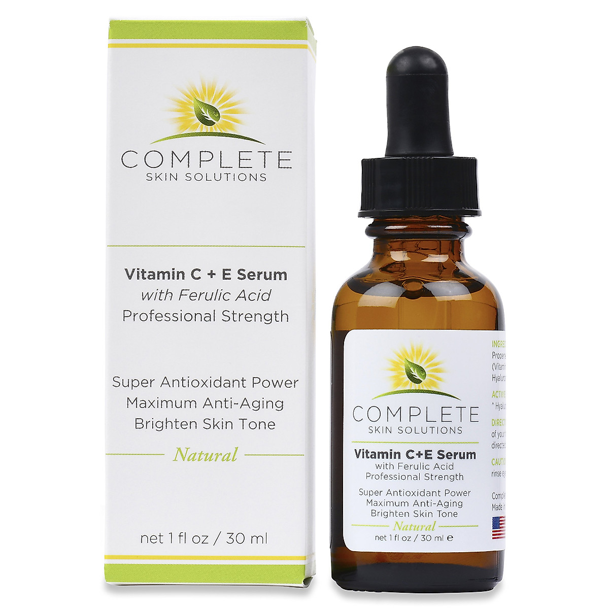 Natural Vitamin C E Serum with Ferulic and Hyaluronic Acid 1 oz