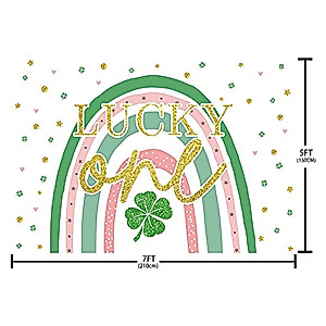 MEHOFOND Lucky One Backdrop St. Patrick's Day 1st Birthday Backdrop Lucky Charm Shamrock 1st Birthday Party Decorations Supplies Green Clover Rainbow Photography Background Vinyl 7x5ft