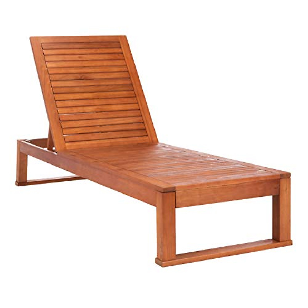 SAFAVIEH Outdoor Collection Solano Natural Wood/ Navy Stripe Cushion Patio Backyard Chaise Lounger Chair