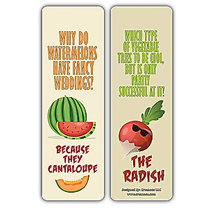 Creanoso Funny Food Jokes Puns Bookmarks (60-Pack) – Unique Stocking Stuffers Gifts for Boys & Girls, Unisex Adults – Cool Book Page Clippers Collection Set for Kids – Awesome Giveaways