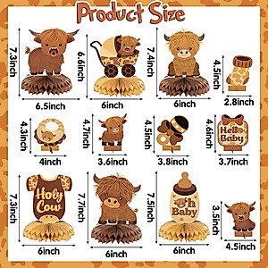 12Pcs Highland Cow Honeycomb Centerpieces Brown Highland Cattle Baby Shower Party Table Decorations Holy Cow Gender Reveal Cutouts Welcome Baby Party Table Toppers Photo Props Decor for Baby