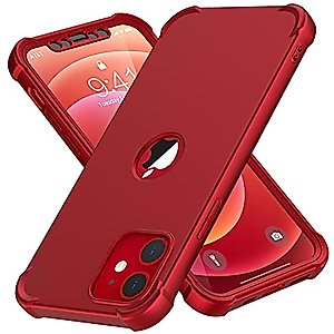 ORETECH Designed for iPhone 12 Case, Compatible with iPhone 12 Pro Case with 2 x Tempered Glass Screen Protector Shockproof Protective Soft TPU Silicone Phone Case for iPhone 12/12 Pro Case-6.1''Red
