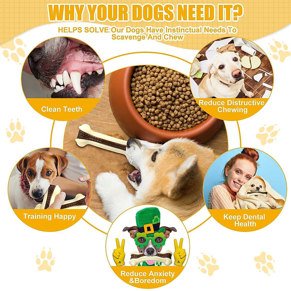 Sosation Chew Toys for Aggressive Chewers Large Breed Beef Flavor Dog Teething Chew Toys Bones Durable Nylon Bones for Large Puppies, 6.3 Inch(Large, Medium)