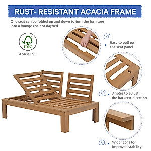 SUNSITT 4 Piece Acacia Wood Patio Furniture Outdoor Sectional Sofa Set with Adjustable Armrest, FSC Certified L-Shaped Patio Set w/2-in-1 Coffee Table, Cream White Cushions for Garden