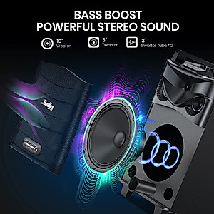 Moukey Karaoke Machine, PA System Woofer, Portable Bluetooth Speaker w/ 2 Wireless Microphones, Lyrics Display Holder, Party Lights & Echo/Treble/Bass Adjustment, Support TWS/REC/AUX/MP3/USB/TF/FM