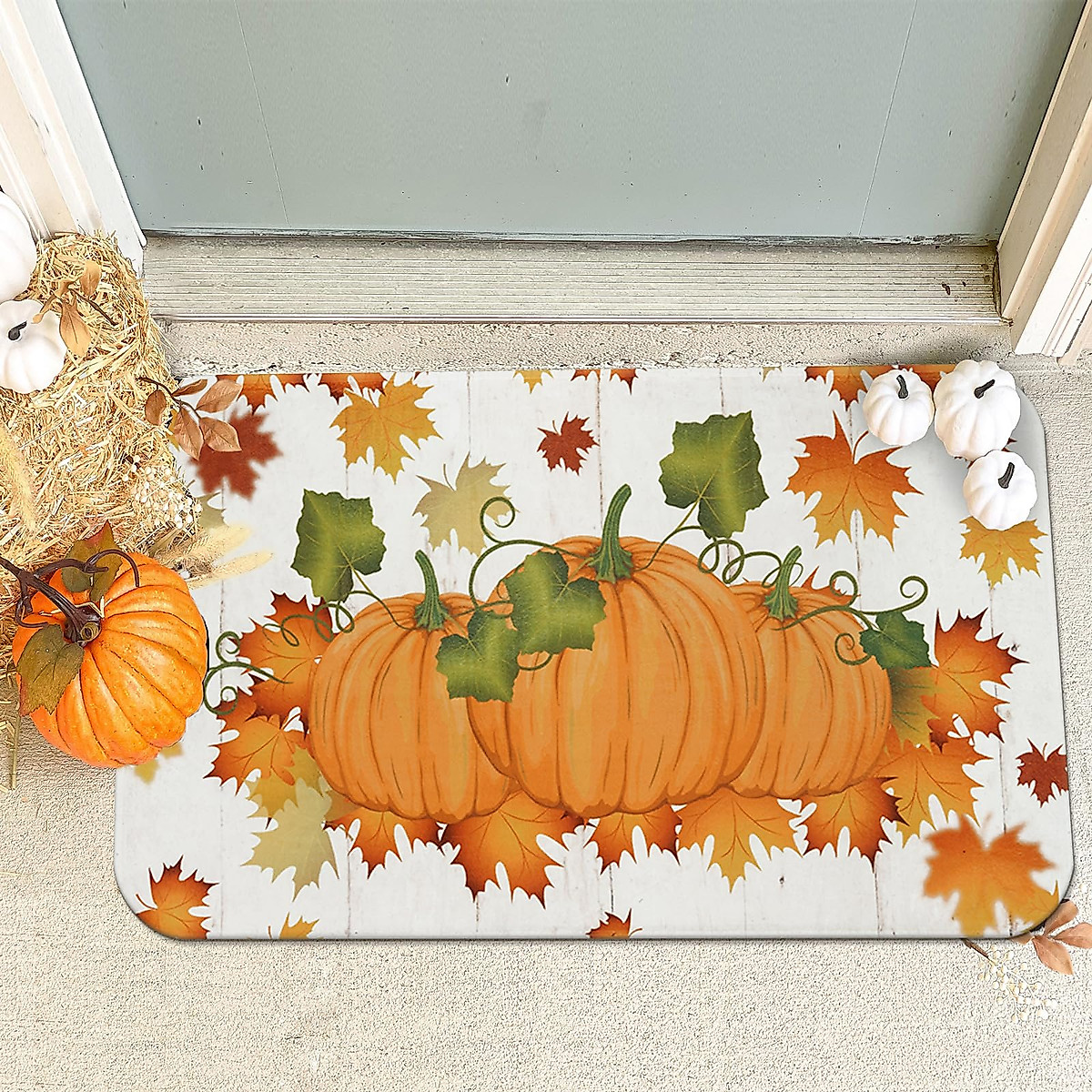 Alishomtll Fall Kitchen Mats for Floor, Set of 2 Autumn Pumpkin Kitchen Mats, Autumn Home Decor Kitchen Rugs for Fall, Thanksgiving, 17x30 and 17x47 Inch