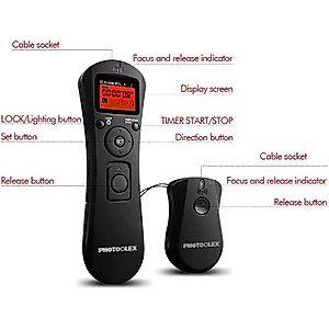 PHOTOOLEX Intervalometer Digital Camera Remote Shutter Release Controller LCD Timer Control 2.4G Wireless for Canon EOS Rebel T6 T7 80D 70D 60D 60Da 77D T7i T6i T6s SL2 SL1 T5 T3 T5i T4i T3i T2i