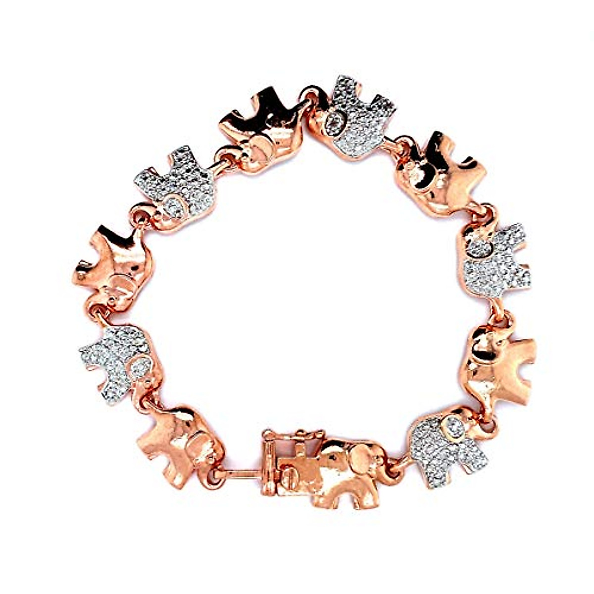 Beyond Brilliance Tennis Bracelets for Women | Cute Elephant Rose Gold Plated Round Cut Natural Diamond Link Tennis Bracelet (I-J, I3) | Jewelry for Teen Girls | Gift Box Included