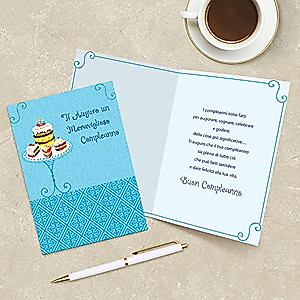 Designer Greetings Italian Language Happy Birthday Cards, Fun Colorful Cake Pastries Design (Pack of 6 Cards with Blue Envelopes / 6 biglietti di auguri e buste)