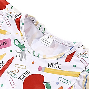 VUMUZU Toddler Girls Back to School Apple Pencil Dress Causal Flutter Sleeve Ruffle Bottom Dress 7-8Y