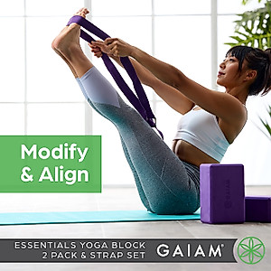 Gaiam Yoga Block & Yoga Strap Combo Set - Yoga Block with Strap, Pilates & Yoga Props to Help Extend & Deepen Stretches, Yoga Kit for Stability, Balance & Optimal Alignment