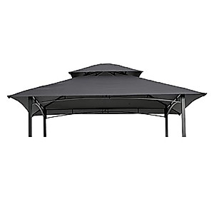 8' x 5' Grill Gazebo Replacement Canopy, Replacement Canopy Top Cover, Double Tiered Replacement Canopy, BBQ Gazebo Roof Top, Gray