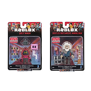 Roblox Action Collection - Bootleg Buccaneers: Mining Man + Quest Minion Two Figure Bundle [Includes 2 Exclusive Virtual Items]
