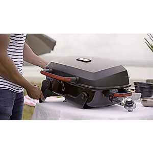Megamaster 820-0065C 1 Burner Portable Gas Grill for Camping, Outdoor Cooking , Outdoor Kitchen, Patio, Garden, Barbecue with Two Foldable legs, Red + Black