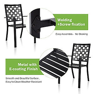 MEOOEM Patio Dining Chairs 6PC Outdoor Metal Stackable Arm Chairs, Backyard Garden Chair, Black