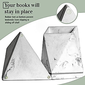 BDECOR Marble Style Bookends Decorative, Unique Decorative Bookends for Heavy Books, Book Ends Perfect for Shelves, Kitchen Cookbooks Storage