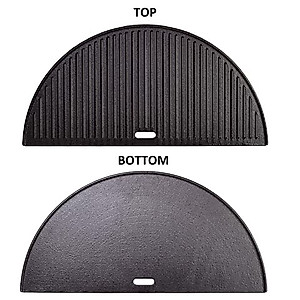 Half Moon Cast Iron Reversible Griddle for Large Big Green Egg and 18-Inch Kamado Grills