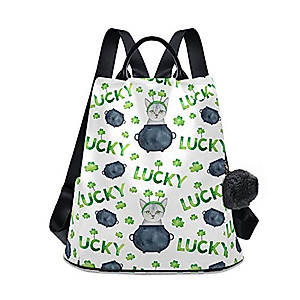 ALAZA Cute Cat Kitten Shamrocks Leaf St Patrick Backpack Purse for Women Anti Theft Fashion Back Pack Shoulder Bag